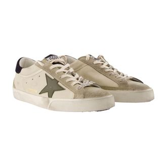 Golden Goose Mens Super Star Sneakers - Golden Goose Deluxe Brand Leather Beige Calfskin Shoes