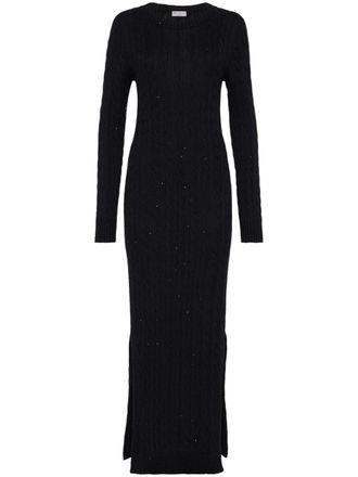 Brunello Cucinelli robe en maille torsad&eacute;e &agrave; sequins - Noir