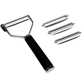 Kai Michel Bras Éplucheur Universel avec 4 Lames - 2x lame lisse / 2x lame julienne - Éplucheur en forme de T en acier inoxydable avec lame de 5,7 cm/manc