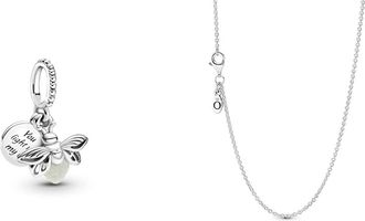 Pandora Charm Anh&auml;nger Silber Glow in the Dark- Gl&uuml;hw&uuml;rmchen 799352C01 & Damen Halskette Einfache Silberkette 590412