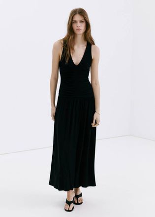 Mango Robe longue fronc&eacute;e noir - Femme - XS - MANGO