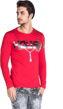 Cipo & Baxx Herren Sweatshirt CL136 Rot - Stylischer Pullover im Modernen Streetwear Look mit Rundhals & Print - Bequemer Sweater f&uuml;r Alltag, Freizeit & Party - C