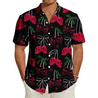 Generic Chemises hawa&iuml;ennes &agrave; motif t&ecirc;te de mort pour homme - Imprim&eacute; squelette - Chemise de Saint-Valentin &agrave; manches courtes boutonn&eacute;es &agrave; revers - Hauts d&eacute;t&eacute;