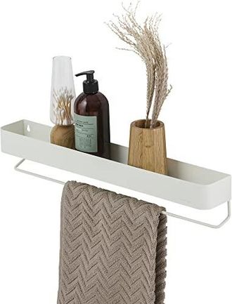 Sealskin Brix Handtuchhalter mit Ablage, Badablage mit integrierter Handtuchstange, Wandregal und Halterung für Handtuch, Metall, Breite: 55 cm, Farbe: Weiß, i