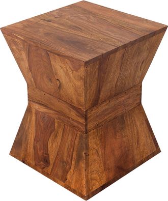 Invicta Interior Design Beistelltisch Pyramid 45cm massiver Holz Hocker Sheesham Stone Finish Holzhocker Holztisch Tisch