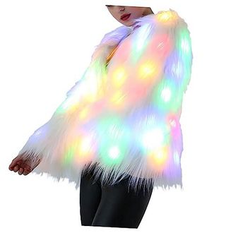 Aboofan Manteau LED Femme Fausse Fourrure Lumineux Blanc Veste de &agrave; Costume de F&ecirc;te V&ecirc;tements dExt&eacute;rieur Taille S pour Soir&eacute;e Halloween Discoth&egrave;que Danse