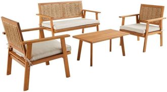 Sweeek Salon de jardin bois et cannage vertical BOHEMIA 4 places Naturel / Beige