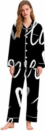 Generic Pyjama de Saint-Valentin pour femme - Tenue de Saint-Valentin - Tenue mignonne avec noeud - Motif coeur et boutons - Doux - 2 pi&egrave;ces - Blazer pour fem