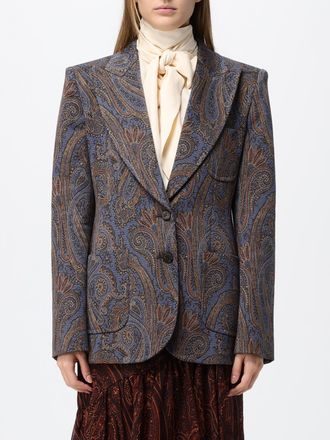 Etro Blazer droit en coton m&eacute;lang&eacute; &agrave; imprim&eacute; Paisley avec revers en pointe