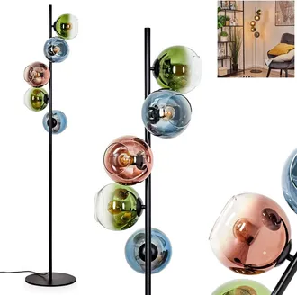 HOFSTEIN Stehleuchte Koyoto, Stehlampe aus Metall/Glas in Schwarz/Blau/Grün/Kupfer/Klar, moderne Leuchte im Retro/Vintage-Design (Ø Schirme 15 cm), Fußschalter