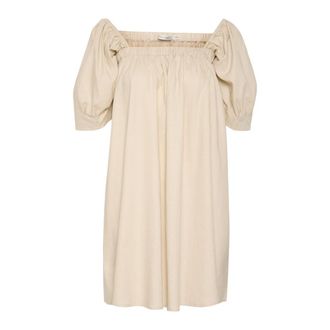 Gestuz Kurzes Leinenkleid mit Volantdetails - - Dresses - Damen - Beige - S