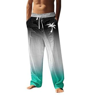 Generic Pantalon en lin pour homme - Coupe ample - Pantalon en lin blanc - Pantalon de yoga en coton extensible et chaud - Pantalon chino pour homme - Noir - 