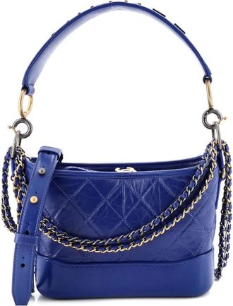 Chanel Gabrielle with Logo Handle Quilted Aged Calfskin Small hobo bag - Blau