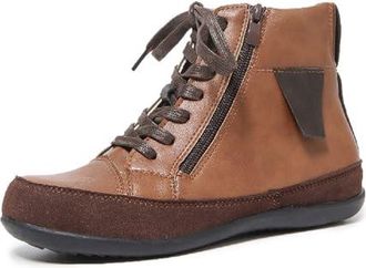 Generic Bottines plates &agrave; lacets &agrave; bout rond pour femme avec semelle souple et fermeture &eacute;clair lat&eacute;rale, marron, 40.5 EU