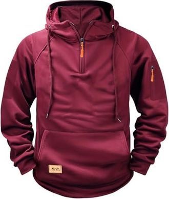 Generic Sweat &agrave; Capuche pour Homme, avec Demi-Fermeture &Eacute;clair, Grandes Tailles, D&eacute;contract&eacute;, Confortable, Multi Poches, pour Le Travail en Plein Air, pour La