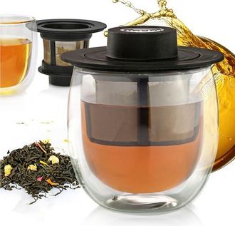 Finum Finum Hot Glass System mit Filter - Teeglas aus Doppelwandigem, hitzebest&auml;ndigem Borosilikat-Glas, Filter aus mikrofeinem, rostfreiem BPA-freiem Kunst