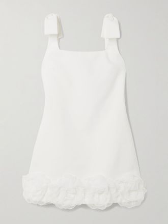 Self Portrait Mini-robe En Crêpe À Finitions En Dentelle Et À Noeuds - Blanc