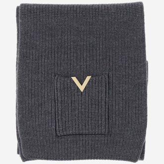 Valentino Garavani Womens Wool Scarf Gray Scarfs