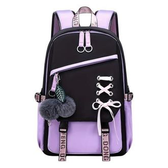 Generic Sac &agrave; dos d&eacute;colier pour adolescents avec grande capacit&eacute; et &eacute;l&eacute;ments d&eacute;coratifs adapt&eacute;s pour l&eacute;cole, les loisirs, les voyages, Violet (01), taille uni