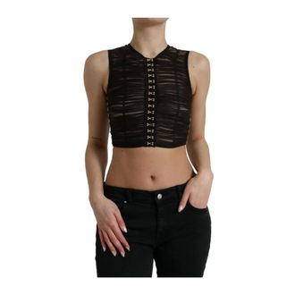 Dolce & Gabbana Verziertes Mesh Crop Top - - Tops - Damen - Schwarzk - S