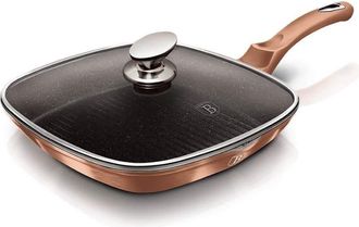 Berlinger Haus BerlingerHaus Metallic Line- Rose Gold Edition Grillpfanne mit Deckel, 28 cm, BH/1610N Rosegold Edelstahl 18/8