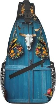 Generic Sac &agrave; dos &agrave; bandouli&egrave;re en bois bleu avec porte de grange pour homme