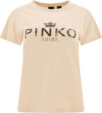 Pinko Pinko, Femme, Tops, Beige, Taille: 36 FR Atelier Graphic T-Shirt
