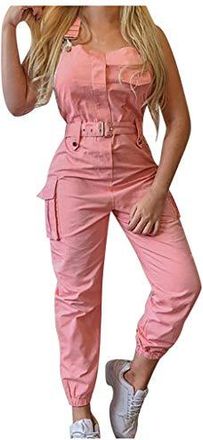 Generic Salopette extensible pour femme - Coupe ajust&eacute;e - Couleur unie - Avec poches et combinaisons r&eacute;glables - Combinaison longue avec bretelles spaghetti r