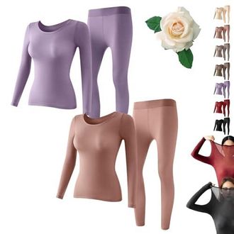 Generic Sous-vêtements thermiques ultra fins sans couture pour femme, ensemble de sous-vêtements auto-chauffants Modal Crewn Eck doux, ensemble de sous-vêteme