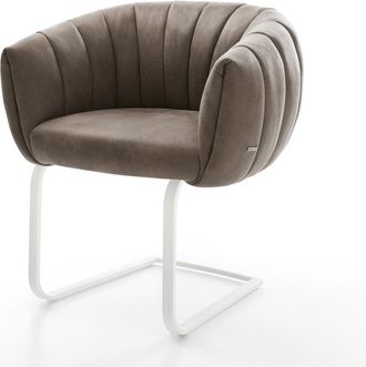 DELIFE Freischwinger Jada-Flex Mikrofaser Taupe Vintage Freischwinger flach Wei&szlig; Taschenfederkern, Esszimmerst&uuml;hle