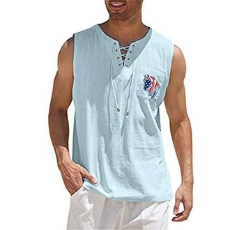 Generic Chemise en coton et lin pour homme - Chemisier dentra&icirc;nement pour homme - Printemps et &eacute;t&eacute; - Hauts d&eacute;contract&eacute;s - Sans manches - D&eacute;bardeur en coton - 