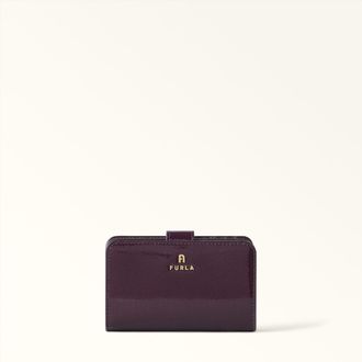 Furla Camelia Kompaktes Portemonnaie M Winter Bloom Violett Lackiertes Strukturiertes Ares Leder Damen