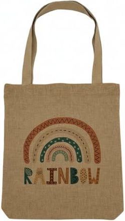 Fabulous Sac Shopping Tote Bag Aspect Lin - Rainbow Style Boho Dessin Illustration Arc en Ciel - Sac de Courses Toile Epaisse 360g Beige Naturel Cabas Port&eacute; Ep