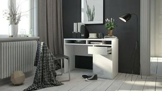 Dmora Schreibtisch Cherie, Mehrzweckschreibtisch, B&uuml;rotisch f&uuml;r PC, Eckschreibtisch, 110x48 h77 cm, Wei&szlig;