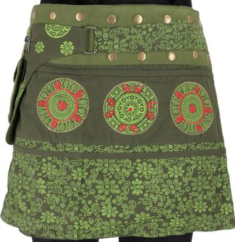 Guru Shop Wickelrock, Kurzer Rock, Cacheur, Mandala Patchworkrock - Olivgr&uuml;n, Damen, Baumwolle