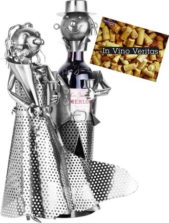 Brubaker Flaschenhalter Hochzeitspaar Metall Skulptur Geschenk mit Geschenkkarte