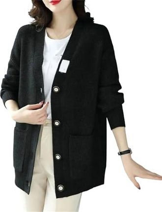Generic Manteau en tricot &eacute;pais pour femme - Cardigan en laine - Style cor&eacute;en, noir, Taille XS