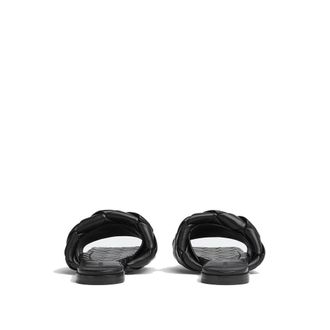 Bottega Veneta Womens Black Lamb Leather Flat Sandals