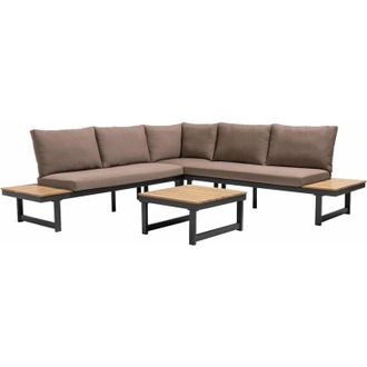 Oviala Oviala - Salon de jardin bas 6 places en aluminium et bois taupe