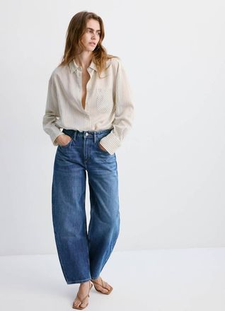 Mango Jean barrel taille haute bleu fonc&eacute; - Femme - 32 - MANGO