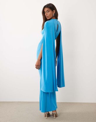 Asos Robe longue pr&egrave;s du corps avec cape - Bleu