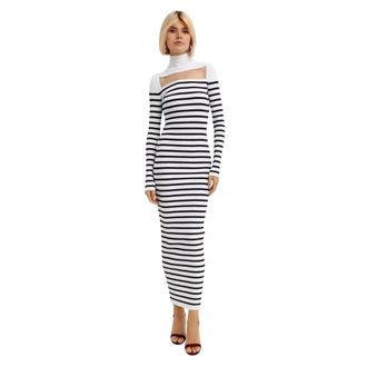 Jean Paul Gaultier Gestreiftes Golfkleid mit Rechteckigem Ausschnitt-Detail - - Dresses - Damen - Wei&szlig; - XS
