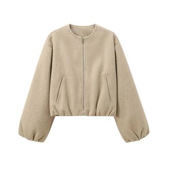Generic Blouson aviateur r&eacute;tro doux for femme, col rond, manches longues, ourlet &eacute;lastique et fermeture &eacute;clair(Khaki,xs)