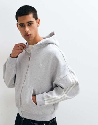 adidas Originals Signature Sweat Kapuzenpullover mit durchgehendem Rei&szlig;verschluss in Grau