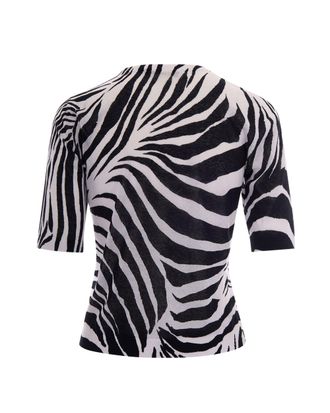 Max Mara Womens T-Shirt Animal-Print White Cotton Top