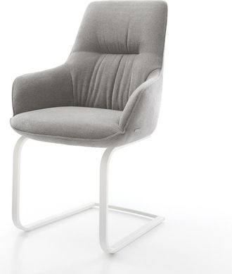 DELIFE Freischwinger Zelia-Flex mit Armlehnen Strukturstoff Soft Grau Freischwinger flach Wei&szlig; Taschenfederkern, Esszimmerst&uuml;hle