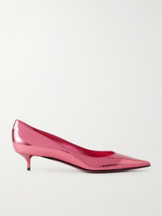 Jimmy Choo London Escarpins En Cuir M&eacute;tallis&eacute; Effet L&eacute;zard Amelia 30 - Rose
