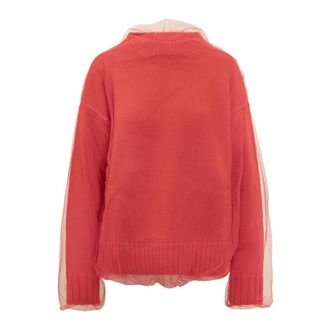Msgm Msgm, Femme, Pulls, Rouge, Taille: 36 FR Gilet en maille avec superposition de tulle