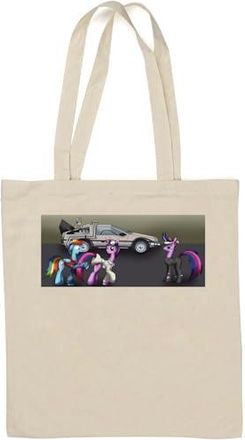 Generic Sac fourre-tout en coton naturel Ponies and a car Blanc
