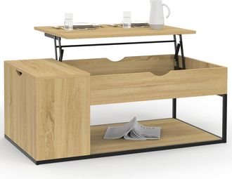 IDMarket Couchtisch mit Klappplatte, rechteckig, Detroit mit Truhe, Industriedesign